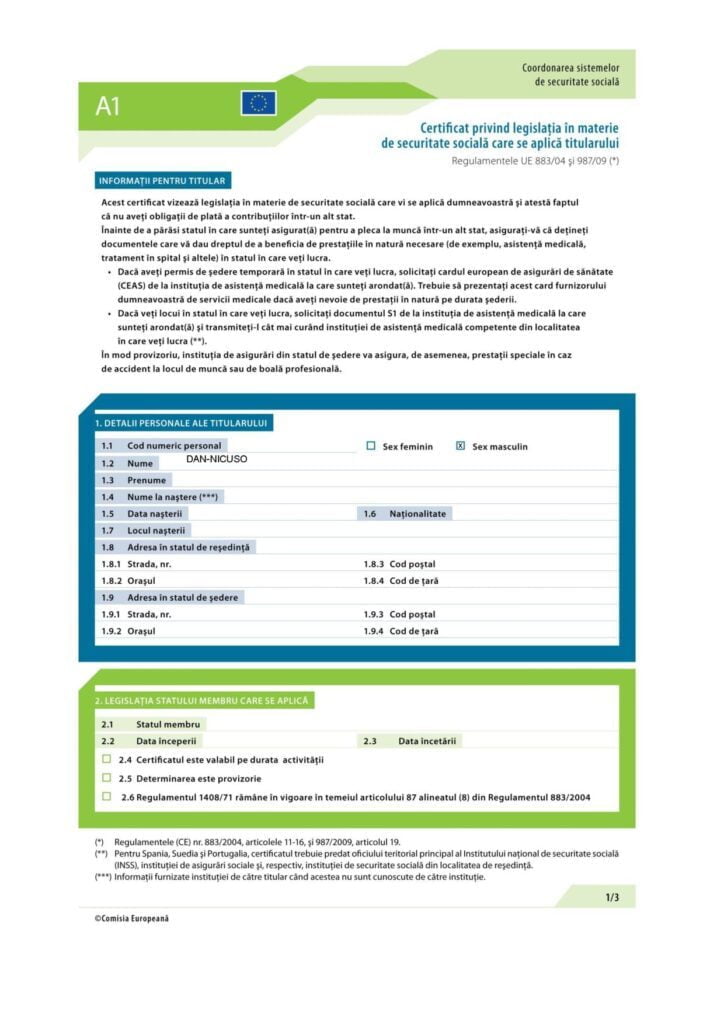 Procedura si conditii actualizate privind obtinerea Formularului A1 ...